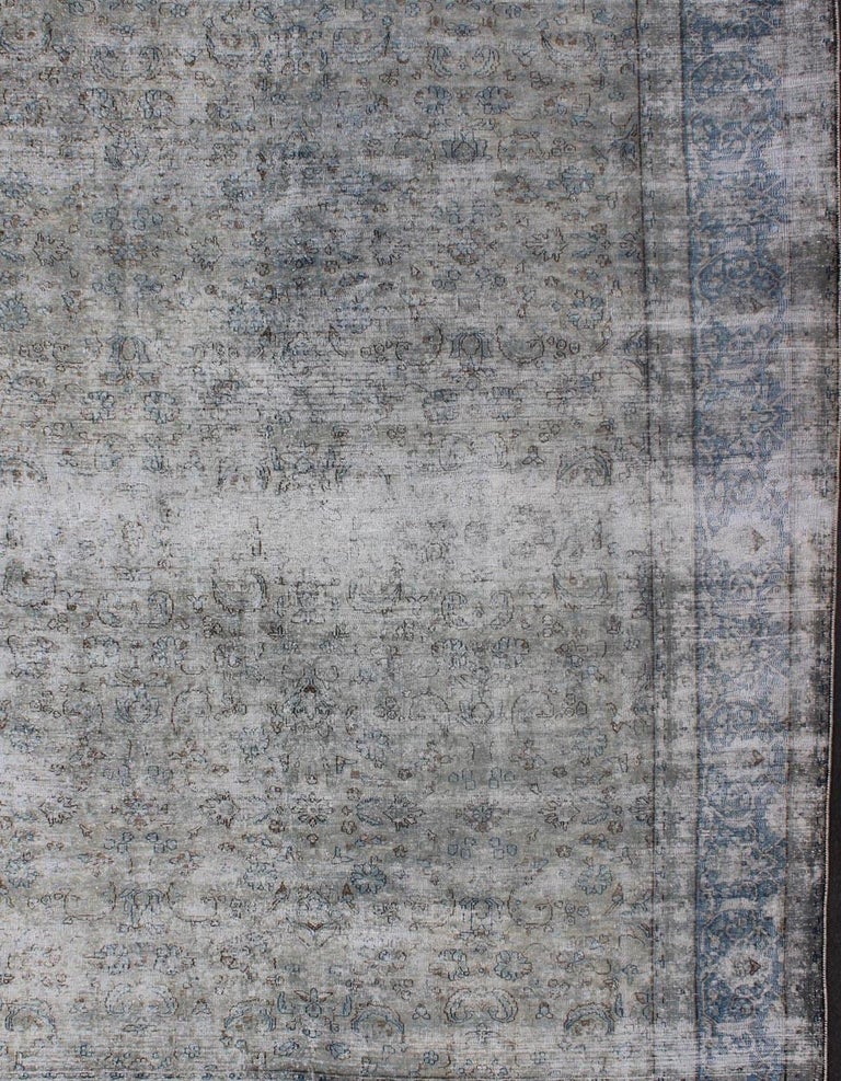Blue/Gray Vintage Persian Distressed Rug with Modern and Rustic Design ...