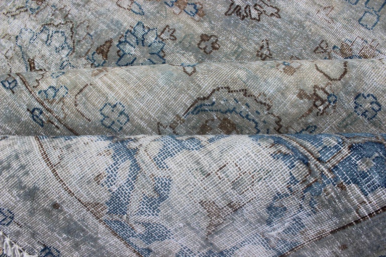Blue/Gray Vintage Persian Distressed Rug with Modern and Rustic Design ...