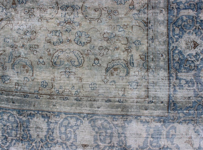 Blue/Gray Vintage Persian Distressed Rug with Modern and Rustic Design ...