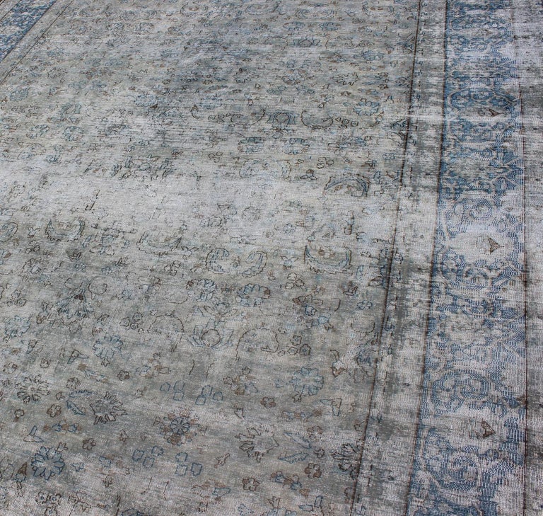 Blue/Gray Vintage Persian Distressed Rug with Modern and Rustic Design ...