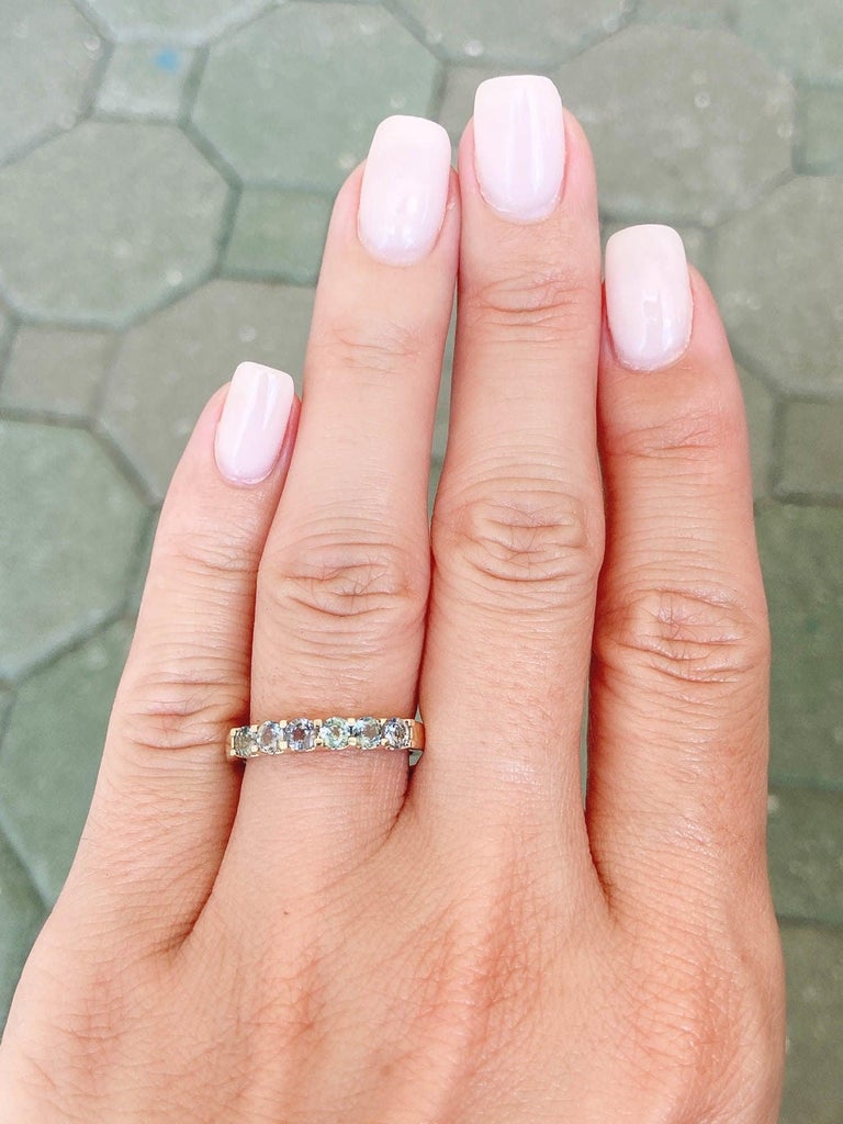 Blue Green Montana Sapphire U Prong Wedding Band 14K Gold For Sale at ...