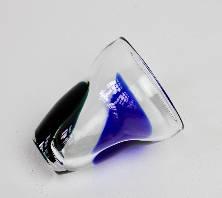 Blue and Green Patch Vase Signed by Wiktor Berndt for Flygsfors Glass ...