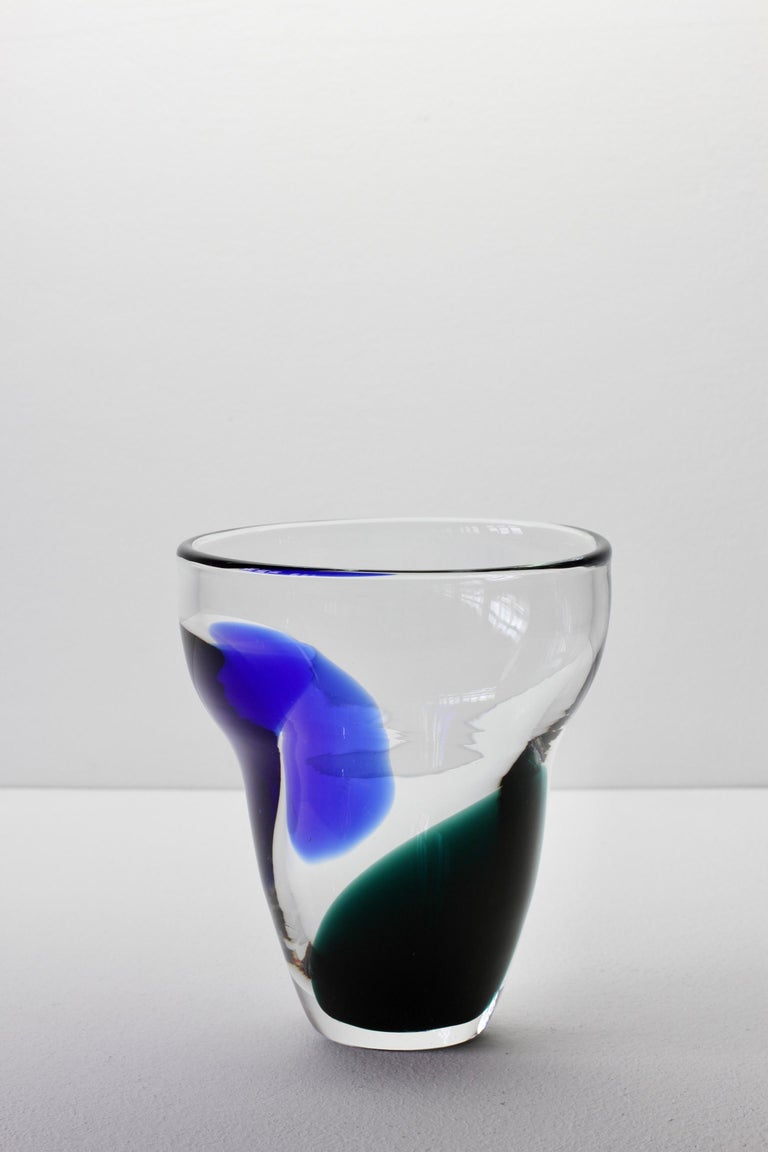 Blue and Green Patch Vase Signed by Wiktor Berndt for Flygsfors Glass ...