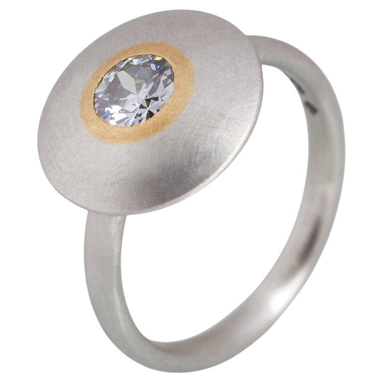 Blue-Grey Brilliant Diamond Disc Ring, Platinum and 22ct Gold For Sale ...