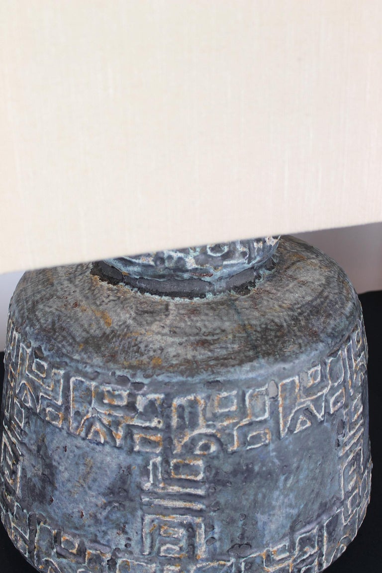 Blue Grey Pottery Floor Lamp Base For Sale at 1stDibs