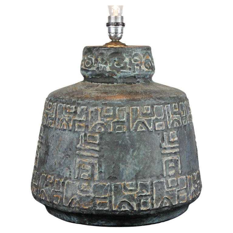 Blue Grey Pottery Floor Lamp Base For Sale at 1stDibs