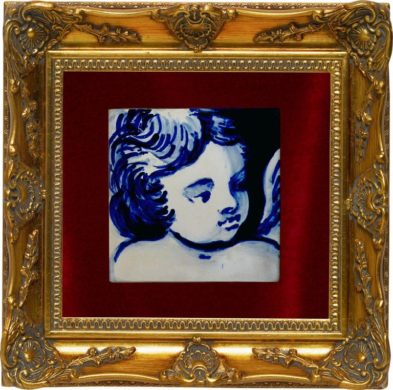 Blue Hand Painted Baroque Cherub or Angel Portuguese Ceramic Tile or ...