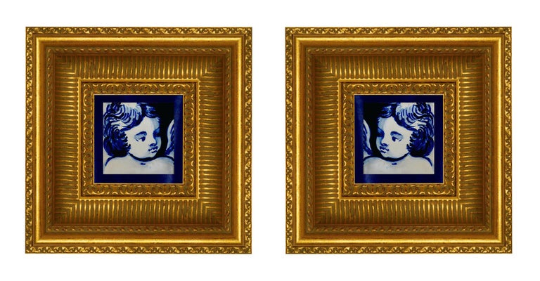Blue Hand Painted Baroque Cherub or Angel Portuguese Ceramic Tile or ...