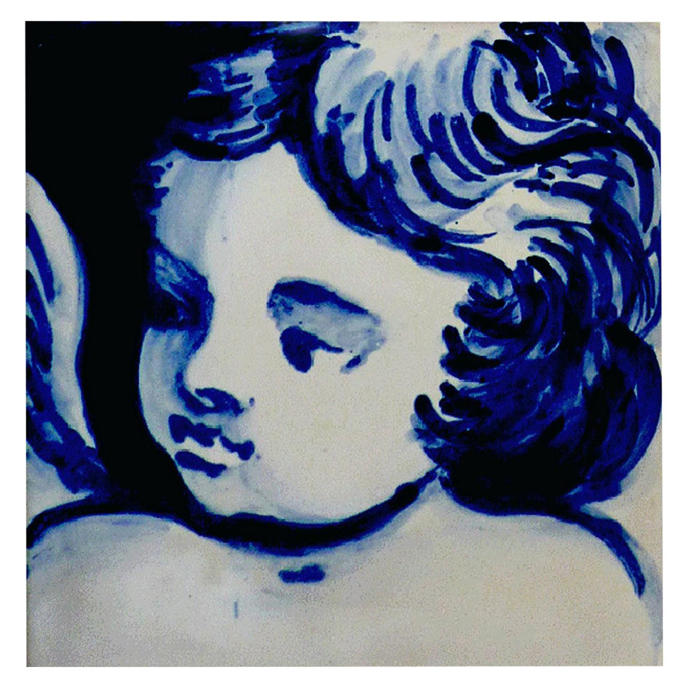 Blue Hand Painted Baroque Cherub or Angel Portuguese Ceramic Tile or ...