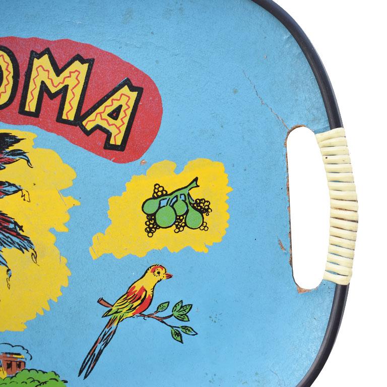 Blue Hand Painted Native American Oklahoma Serving Tray with Wrapped ...