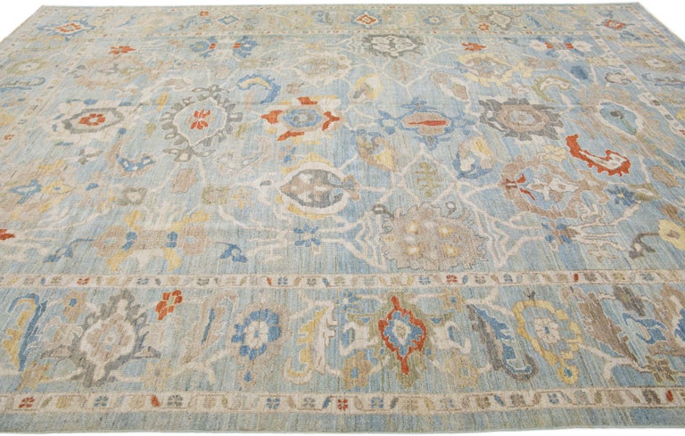 Blue Handmade Modern Sultanabad Wool Rug with Allover Pattern For Sale ...