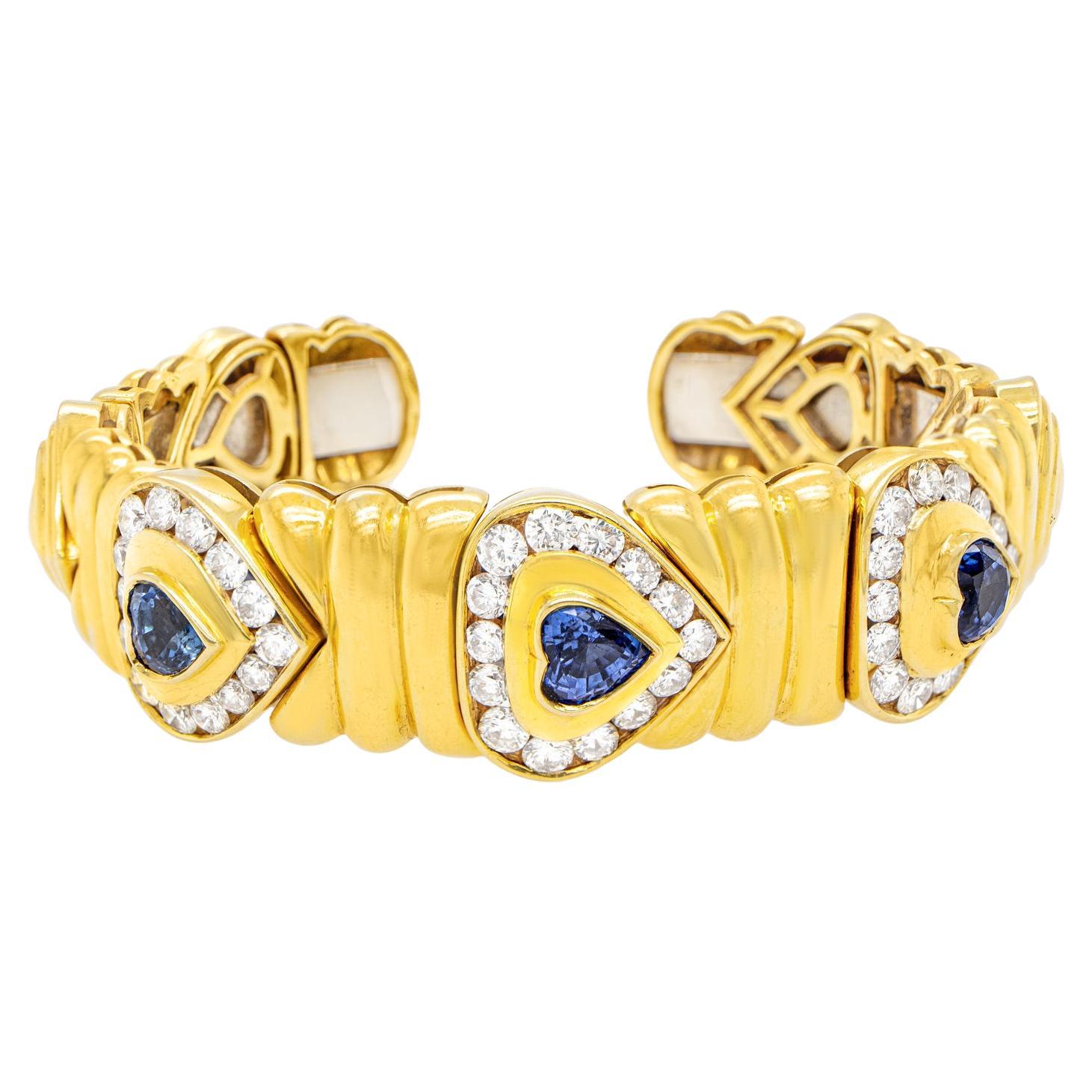 20 Carat Blue Sapphire and 4 Carat Diamond Invisible Set Bracelet in ...