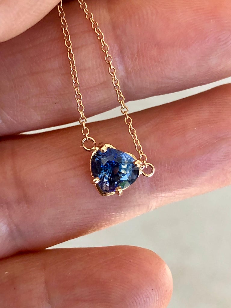 Blue Heart Shape Ceylon Sapphire Pendant Necklace 18k Rose Gold For ...