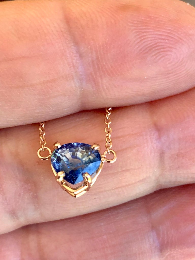 Blue Heart Shape Ceylon Sapphire Pendant Necklace 18k Rose Gold For ...