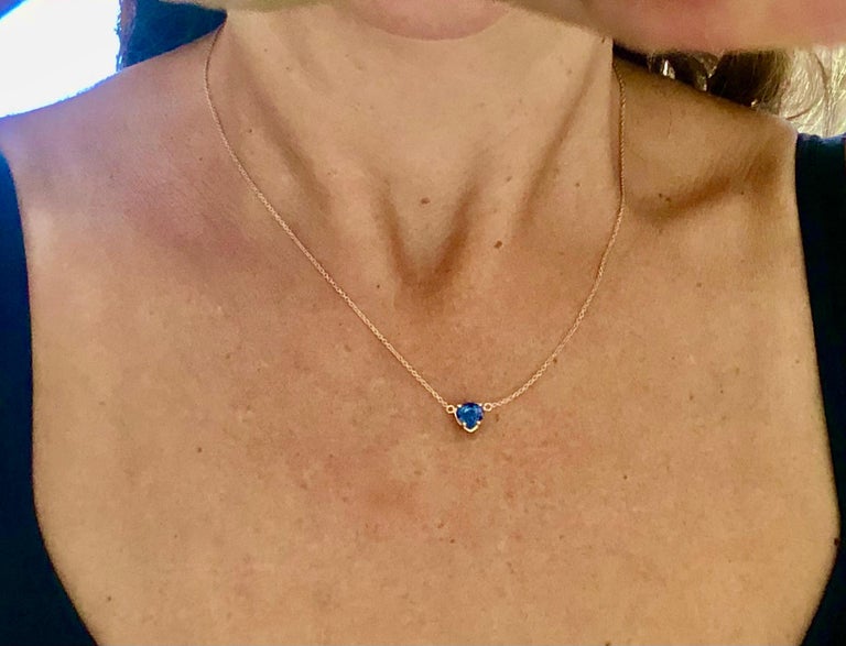 Blue Heart Shape Ceylon Sapphire Pendant Necklace 18k Rose Gold For ...