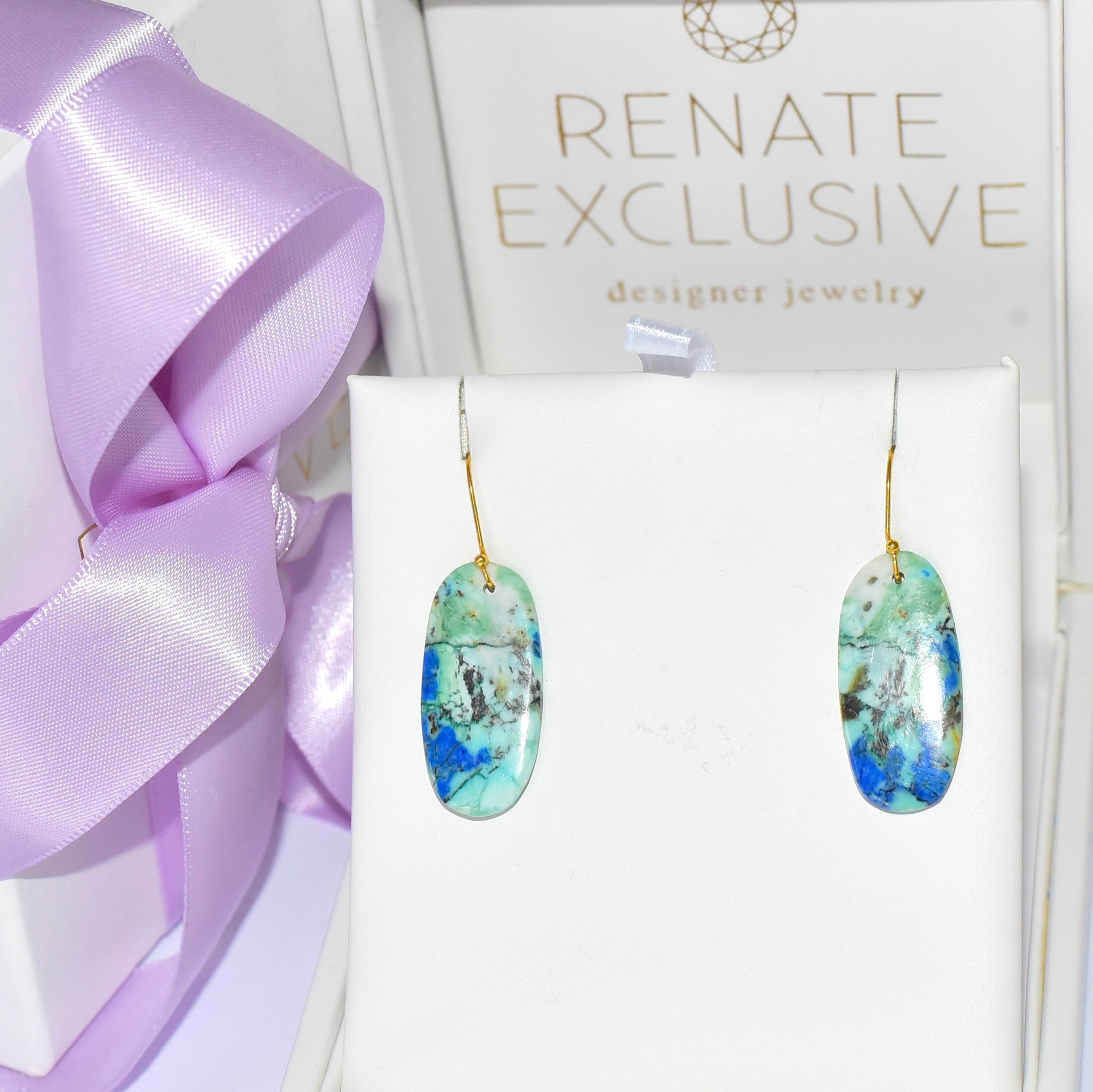 Blue Horizon Azurite Earrings in 18K Solid Yellow Gold at 1stDibs