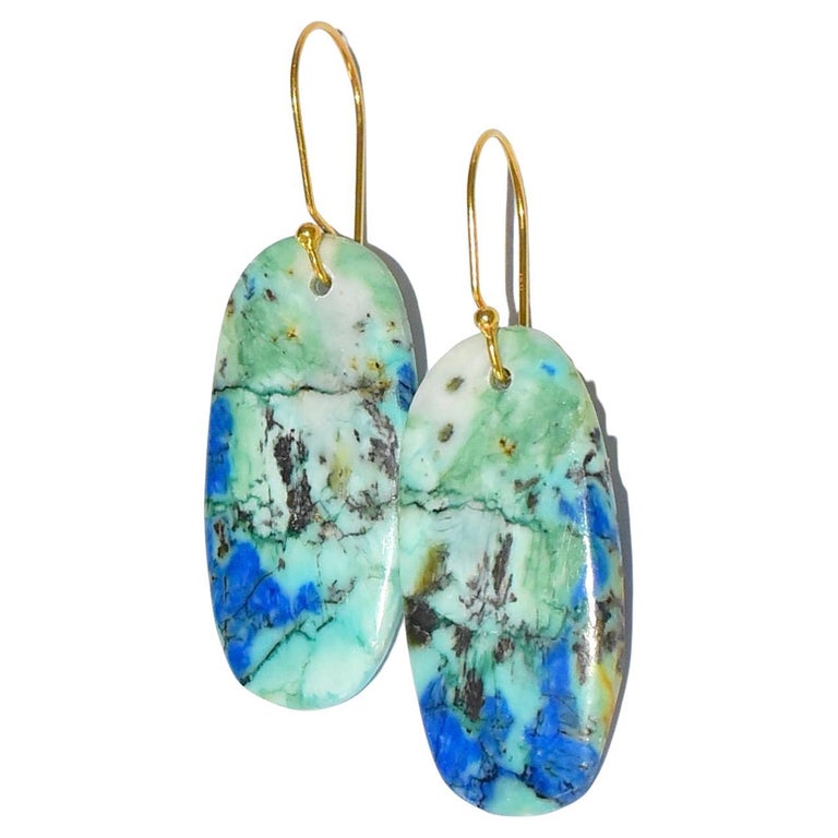 Blue Horizon Azurite Earrings in 18K Solid Yellow Gold For Sale at 1stDibs