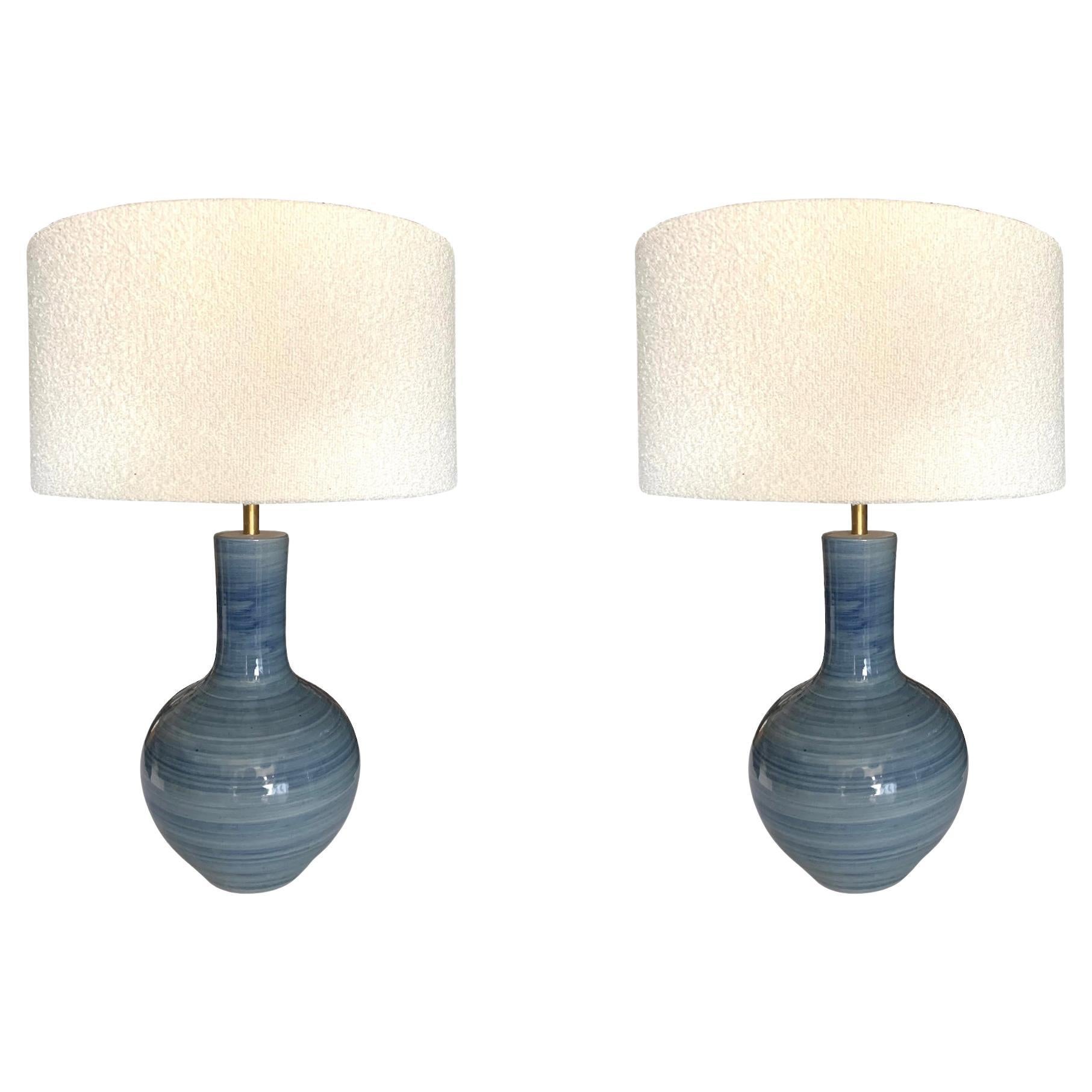 Blue Horizontal Striated Pattern Pair Of Lamps With Shades, China ...