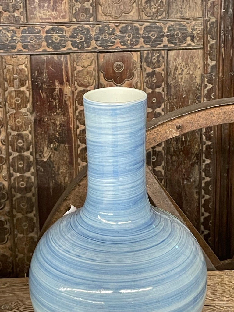 Blue Horizontal Striated Pattern Vase, China, Contemporary For Sale at ...