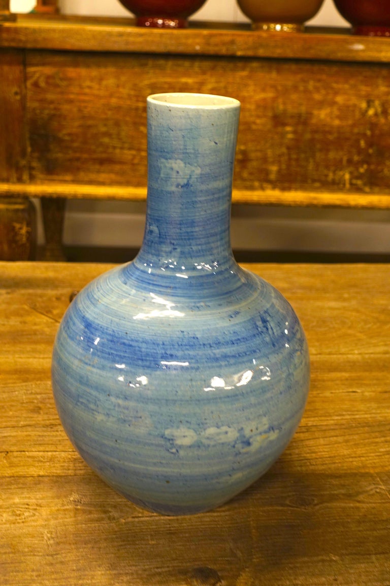 Blue Horizontal Striated Pattern Vase, China, Contemporary For Sale at ...