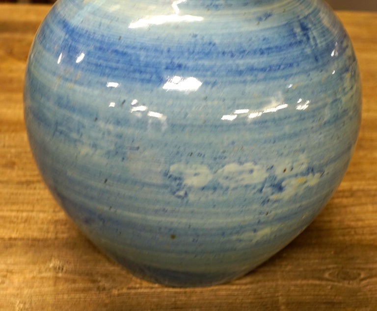 Blue Horizontal Striated Pattern Vase, China, Contemporary For Sale at ...