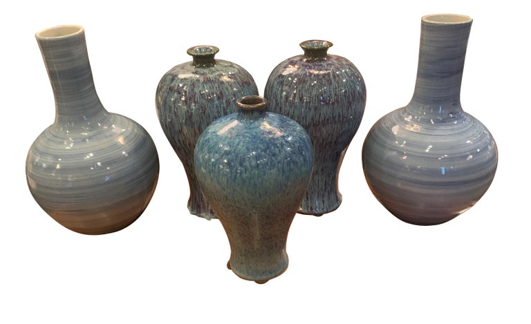 Blue Horizontal Striated Pattern Vase, China, Contemporary For Sale at ...