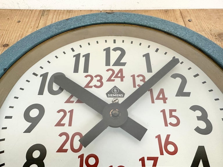 Blue Industrial Factory Wall Clock from Siemens, 1960s For Sale at 1stDibs