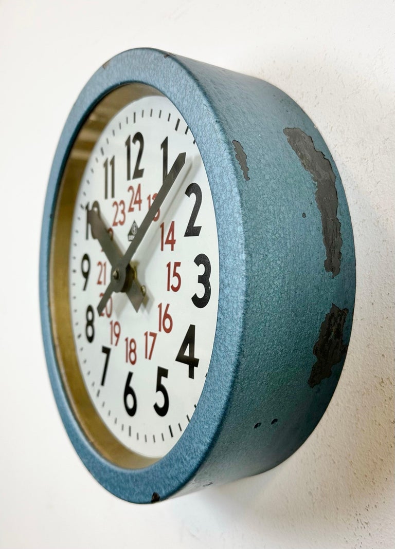 Blue Industrial Factory Wall Clock from Siemens, 1960s For Sale at 1stDibs