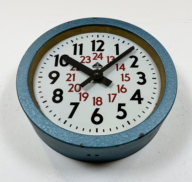 Blue Industrial Factory Wall Clock from Siemens, 1960s For Sale at 1stDibs