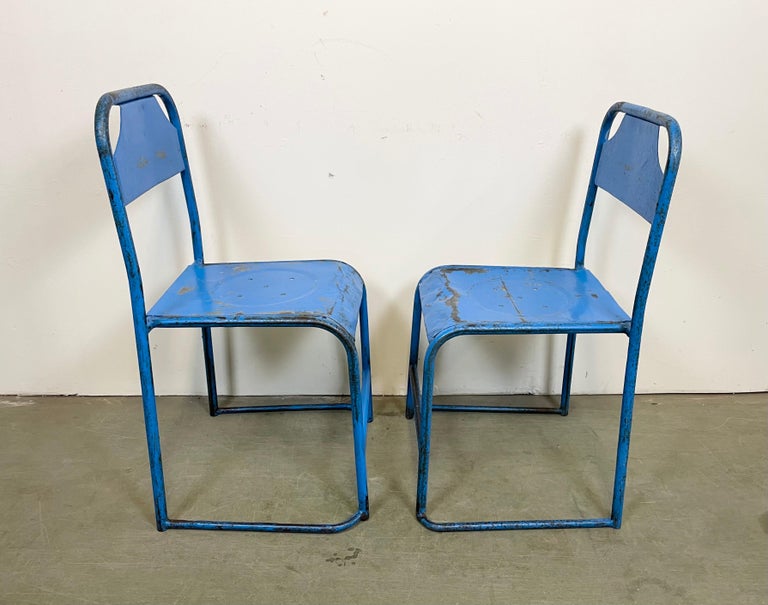 Blue Industrial Iron Chairs, Set of 2, 1950s at 1stDibs