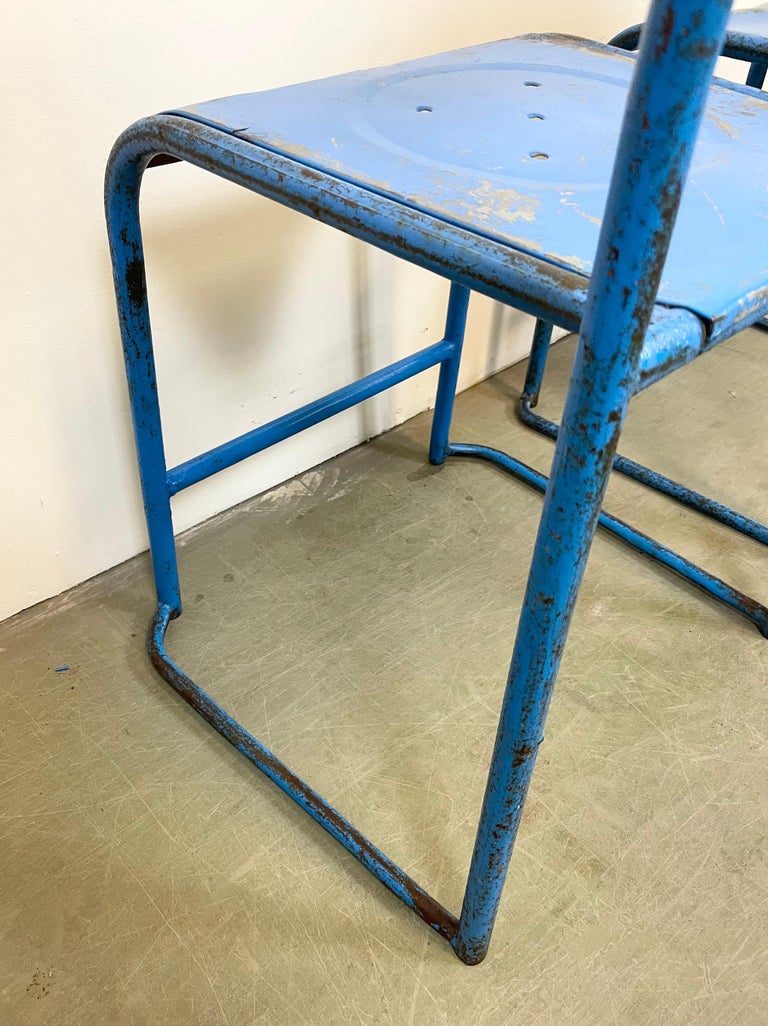 Blue Industrial Iron Chairs, Set of 2, 1950s at 1stDibs