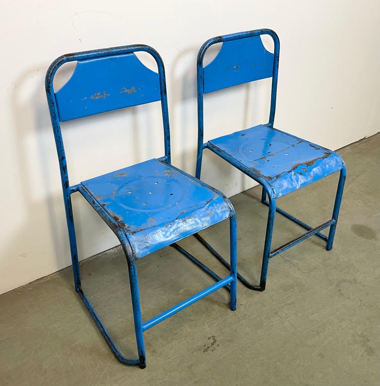 Blue Industrial Iron Chairs, Set of 2, 1950s at 1stDibs