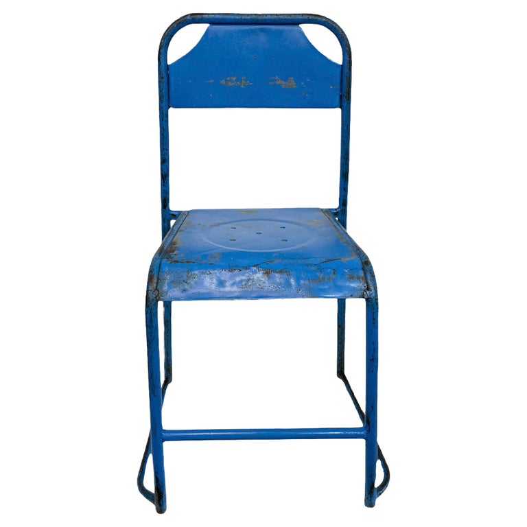 Blue Industrial Iron Chairs, Set of 2, 1950s at 1stDibs