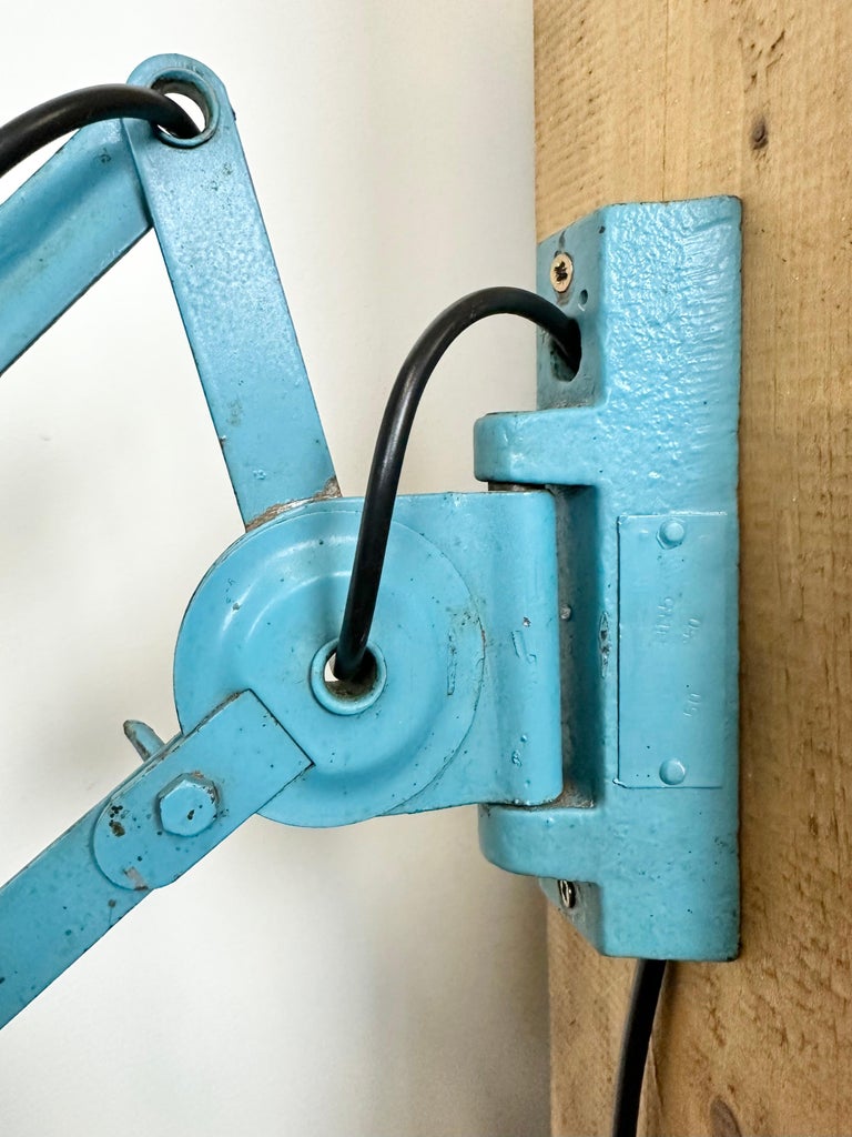 Blue Industrial Scissor Wall Lamp from Elektroinstala, 1960s at 1stDibs