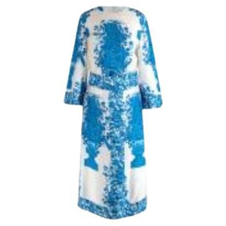 Blue and ivory Delft print silk dress For Sale at 1stDibs