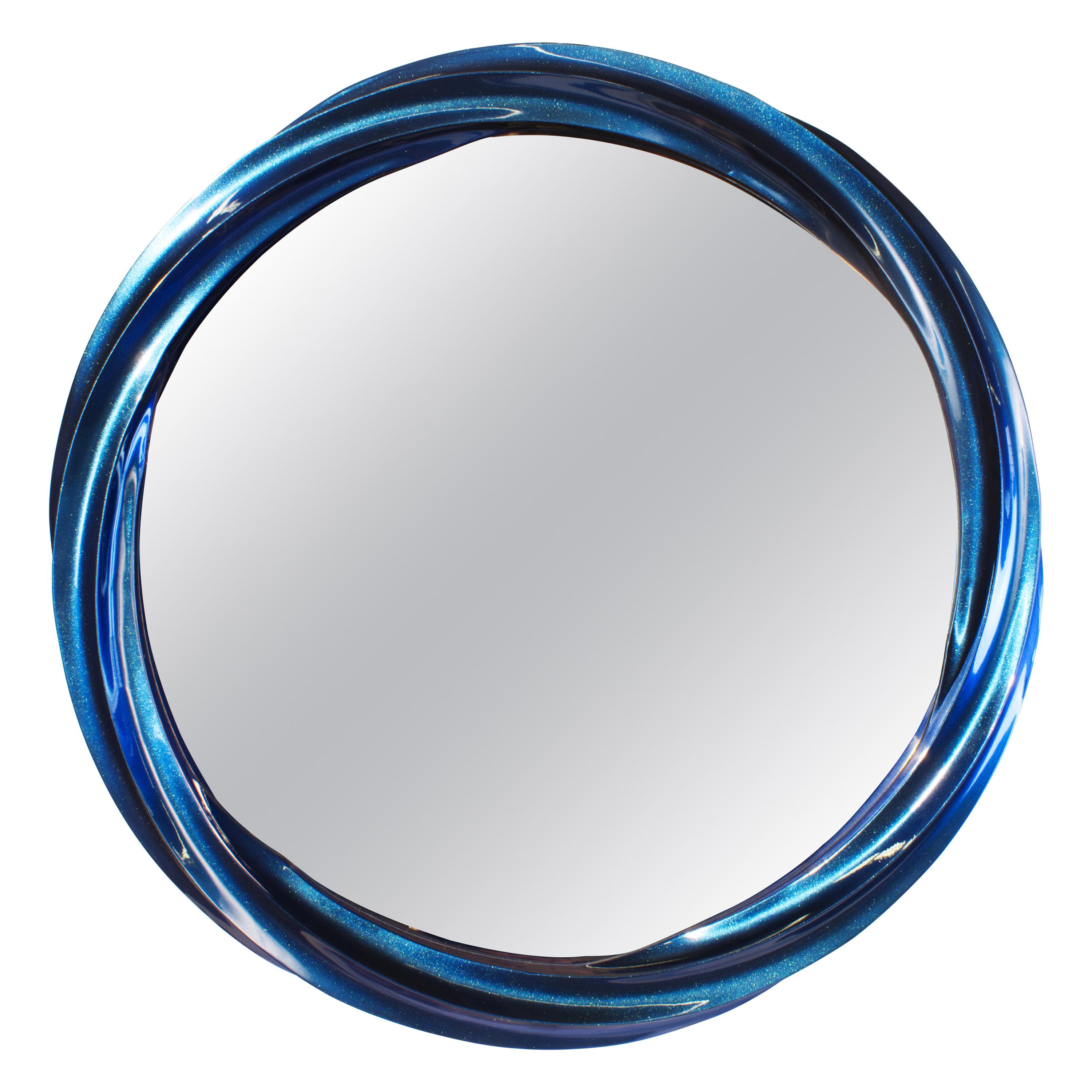 Wave II series Mirror in Blue Jade mixed-media multilayered varnish For ...