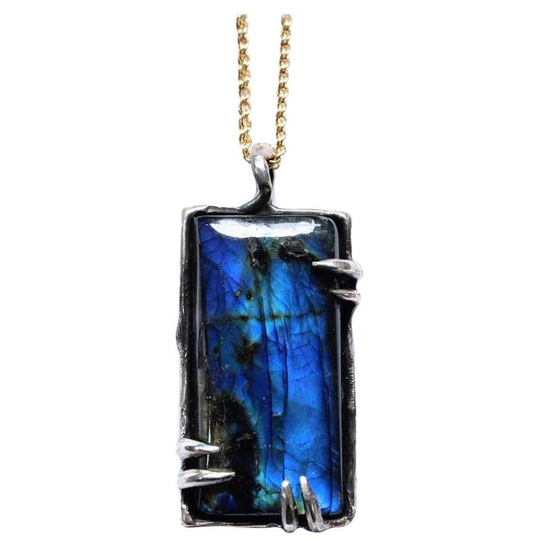 Blue Labradorite Pendant in Silver on a Gold Chain at 1stDibs