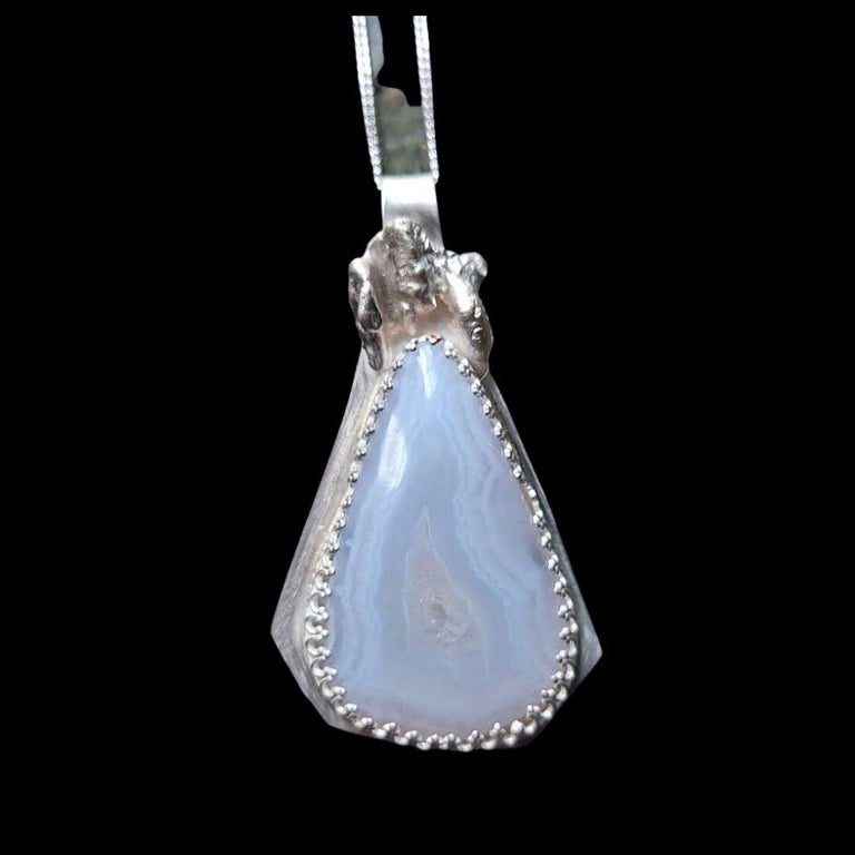 Blue Lace Agate with Sterling Silver Water Cast Accent For Sale at 1stDibs