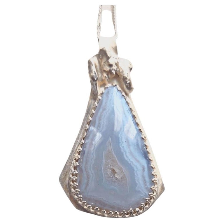 Blue Lace Agate with Sterling Silver Water Cast Accent For Sale at 1stDibs