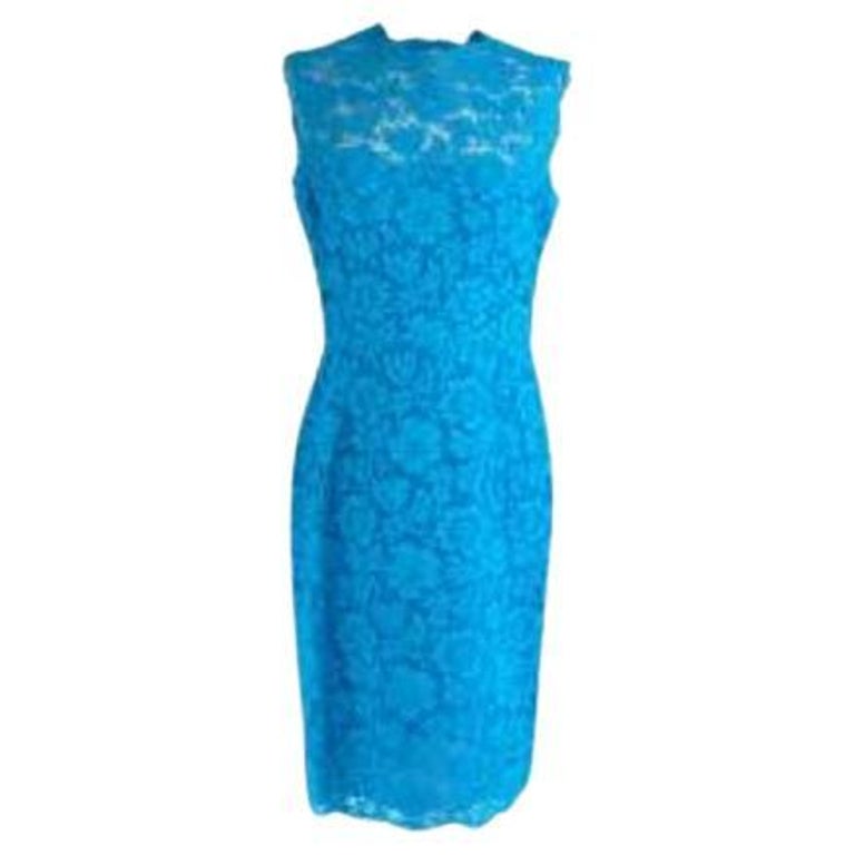 Blue Lace Sleeveless Fitted Dress For Sale at 1stDibs