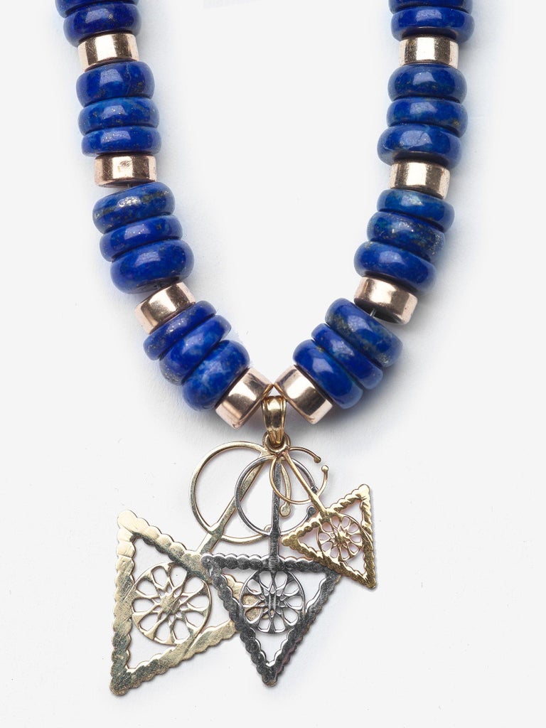 Blue Lapis Gold Silver Azrak Necklace For Sale at 1stDibs