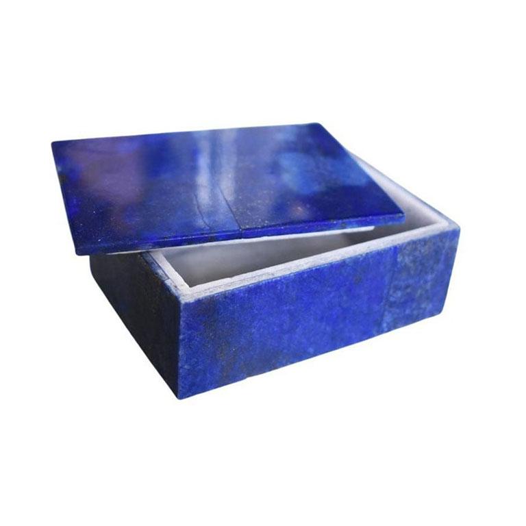 Blue Lapis Lazuli and Marble Stone Rectangular Jewelry or Trinket Box ...