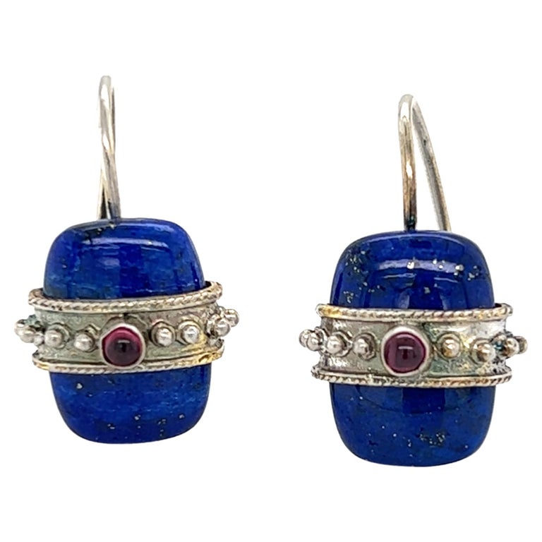 Blue Lapis Lazuli and Pink Tourmaline Drop Earrings in Sterling Silver ...