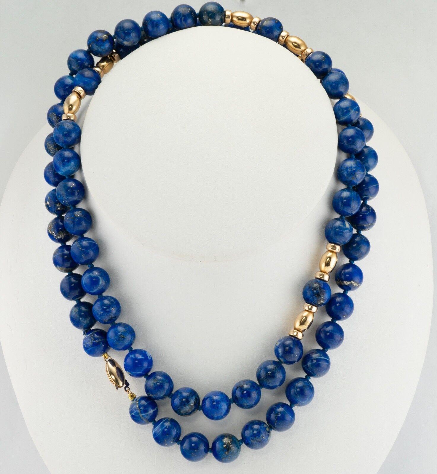 Blue Lapis Lazuli Beaded Necklace 14K Gold Vintage For Sale at 1stDibs ...