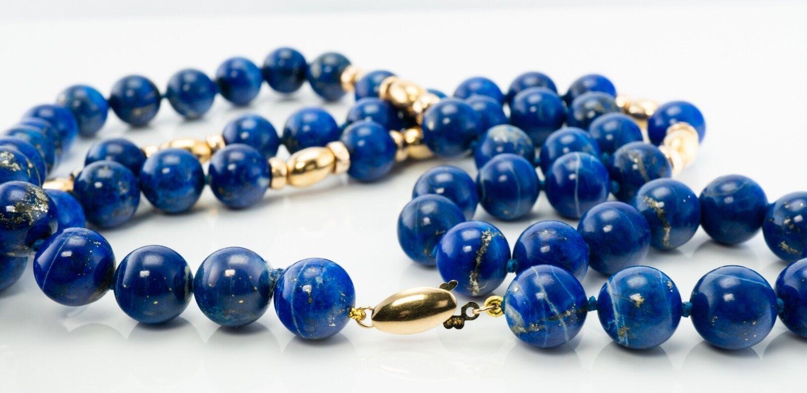 Blue Lapis Lazuli Beaded Necklace 14K Gold Vintage For Sale at 1stDibs ...
