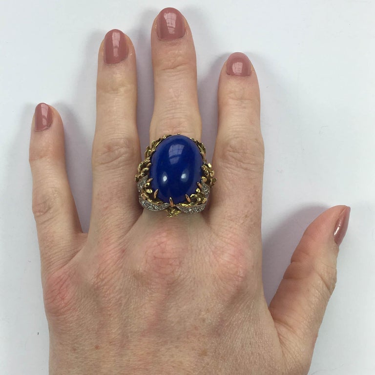 Blue Lapis Lazuli Diamond Platinum Gold Cabochon Cocktail Ring at ...