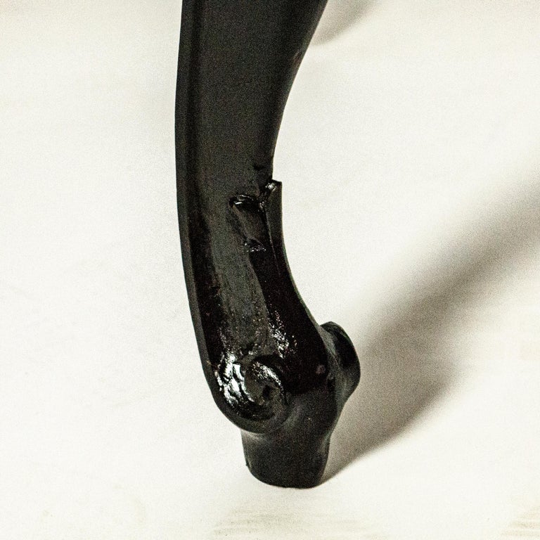 Blue Leather and Black Ebonized Wood Bench, Italy 1950s at 1stDibs