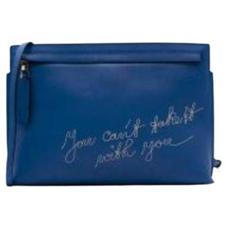 Blue Leather Embroidered T Pouch with Shoulder Strap For Sale at 1stDibs