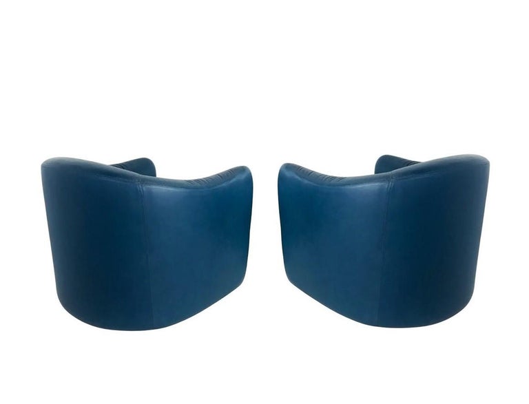 Blue Leather Lounge Chairs by Metropolitan Furniture Corporation For ...