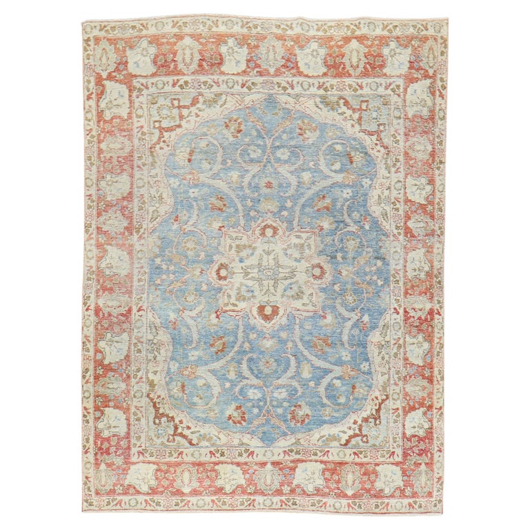 Blue Light Red Antique Persian Tabriz Rug For Sale at 1stDibs